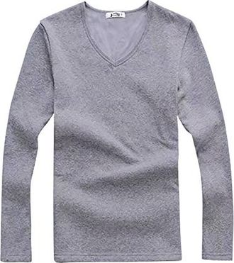 Generic et Spandex couleur unie manches longues col en V pull grande taille slim t-shirt porter confortablement t-shirts, gris, M