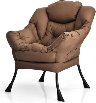 Costway Costway - Fauteuil Paresseuse en Tissu Polyester, Chaise Rembourr&eacute;e avec Accoudoirs et Poche Lat&eacute;rale, pour Salon, Bureau, 75 x 81 x 94,5 cm, Marron