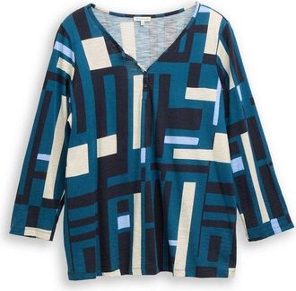 Tom Tailor T-Shirt T-Shirt Plus Size - Henley Blusenshirt mit Muster