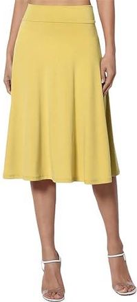 Generic Jupes mi-longues pour femme - Taille élastique - Taille élastique - Couleur basique - Polyvalente - Extensible - Évasée - Décontractée - Jupe de trava