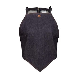 Courr&egrave;ges Spitzer Denim Tanktop - - Tops - Damen - Blau - M