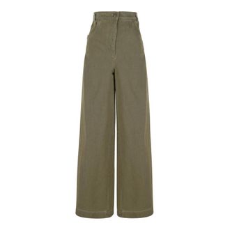 Max Mara Olivfarbene Baumwollhose mit weitem Bein - - Trousers - Damen - Gr&uuml;n - XS