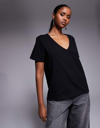 Good American T-shirt col V classique - Noir