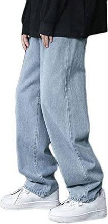 ORANDESIGNE Jeans pour Hommes Pantalon Straight Fit Jeans Denim Pants Pantalon Court Décontracté Ample à Jambe Large Droite Tendance Hip Hop Jean de Skate Adolesc