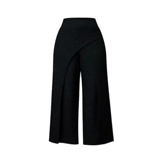 Generic Pantalon femme grande taille printemps et &eacute;t&eacute; solide taille haute &eacute;lastique noir &eacute;l&eacute;gant jambe large pantalon, Noir, 3XL Grande taille