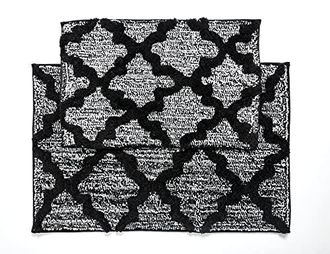 Penguin Home Mikrofaser-Plüsch-Badematte,2er-Set,Vierpass-Design,schwarze Farbe,Rechtecke,saugfähiger,waschbarer Toilettenvorleger,2-teiliges rutschfeste Latex-Rüc