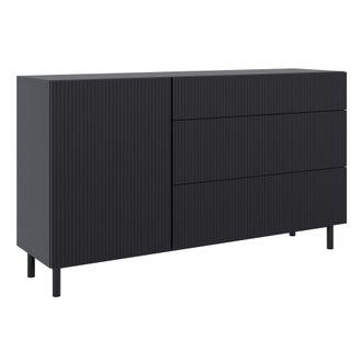 Selsey Kommode Mit Schubladen, 140 cm Breit, Schwarz Moderne Kommode Mit Einer T&uuml;r Und Gefr&auml;ster Front, 3 Leisen Schubladen, Kommoden & Sideboards, Stabilit&auml;