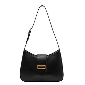 Generic Petit sac &agrave; bandouli&egrave;re en cuir pour femme avec fermeture &eacute;clair tendance, Noir, small