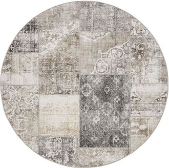 benuta Basic Waschbarer Teppich George - Grau 160 cm Rund - Kunstfaser - Rund & im Style: Vintage, Ethno-Style, Shabby Chic - Pflegeleicht für