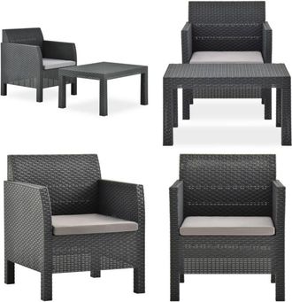 vidaXL 2-tlg. Garten-Lounge-Set mit Auflage PP Rattan Anthrazit - Gartensessel - Loungesessel - Gartenm&ouml;bel - Outdoor M&ouml;bel - Esszimmerstuhl - Home & Living