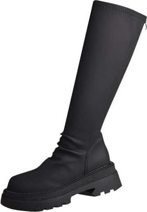 Generic Bottes montantes pour femme &agrave; talon bloc &eacute;pais confortables avec fermeture &eacute;clair dans le dos et bout rond - Style d&eacute;contract&eacute; et polyvalent - Bottes 