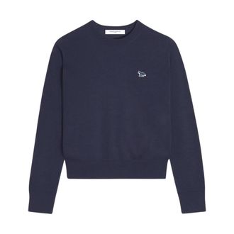 Maison Kitsun&eacute; Merino Rundhals-Pullover - - Knitwear - Damen - Blau - XL