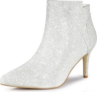 Allegra K Bottines &agrave; talon aiguille et &agrave; bout pointu scintillant pour femmes Argent 37