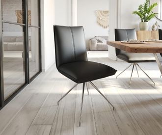 DELIFE Esszimmerstuhl Lelio-Flex Echt-Leder Schwarz Kreuzgestell konisch Edelstahl Taschenfederkern, Esszimmerstühle