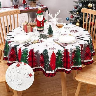 Caromio Nappe de Noël ronde avec imprimé pin, grain de bois, 152,4 cm