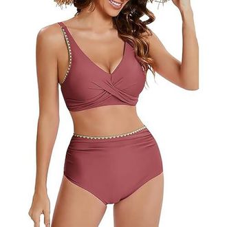 Generic Sous-v&ecirc;tements 128 tankini 2 pi&egrave;ces maillot de bain normal dos nu 2 pi&egrave;ces impression r&eacute;glable couleur rembourr&eacute; haut avec dentelle femme noir, rouge,