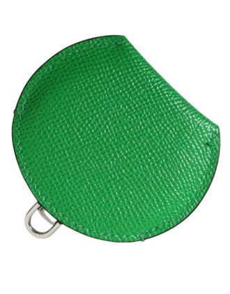 Dolce & Gabbana Womens Green Calfskin Leather Round Logo Hand Mirror Holder Calf Accessory