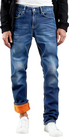 Fengbay Thermojeans Herren Fleece Gef&uuml;ttert Thermohose Stretch Winterhose Schneehose Straight Slim Fit Thermo Jeans Denim Hose