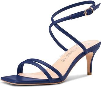 Castamere Femmes Mi Kitten Talon Heel Ouvert Carr&eacute; Bout Sandales Lani&egrave;res Cheville Lani&egrave;res Crois&eacute;es Danse Dress Cute &Eacute;t&eacute; 6.5 CM Heels Bleu Marine 43 EU