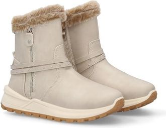 Shoes & Blues Bottines dhiver plates pour femme, confortables et &eacute;l&eacute;gantes, design moderne, d&eacute;tails en fourrure et ornement de sangle, fermeture &agrave; glissi&egrave;re., beige