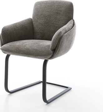 DELIFE Freischwinger Luan-Flex mit Armlehnen Boucl&eacute; Soft Schlamm Freischwinger flach Schwarz, Esszimmerst&uuml;hle