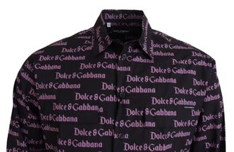 Dolce & Gabbana Mens Black Purple Logo Slim Dress Formal Shirt Cotton