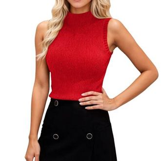 Generic Gilet sans Manche Femme Gilet Femme D&eacute;contract&eacute; Quotidien Ville Col Montant Tricot Brillant - Fil Luisant Et Coupe Slim pour Look Tendance Soir