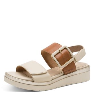 Tamaris Comfort Damen Sandalen flach aus Leder mit Schnalle, Mehrfarbig (Ivory Comb), 42 EU