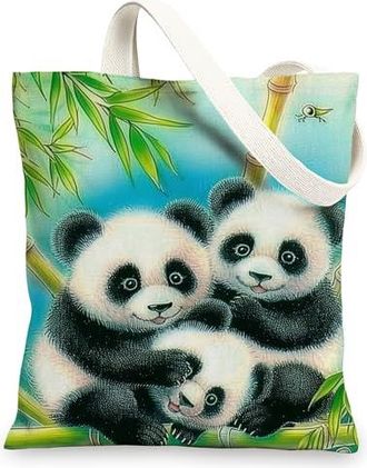 Generic Sacs fourre-tout en toile motif panda, sacs dépicerie réutilisables, amusants et ludiques, légers et lavables avec bandoulière en toile B, multicolore
