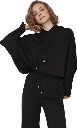 Trendyol Trendyol Damen Kapuzensweatshirt, einfarbig Sweatshirt, Schwarz, 46