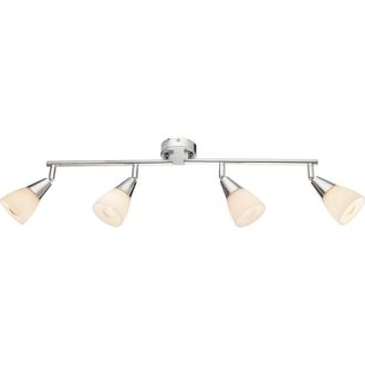 Globo Lighting Barre de spots de plafond chrom&eacute;e avec abat-jour en verre opale, 4 ampoules E14