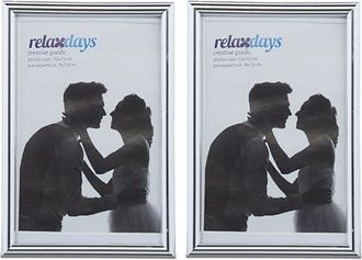 Relaxdays Bilderrahmen 2er Set, 10x15 cm, Passepartout 9x13 cm, Glasscheibe, Fotorahmen zum Stellen & Hinhängen, Silber