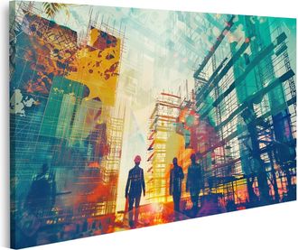 Islandburner Bild auf Leinwand Moderne Baustelle mit Arbeiter beim Erstellen eines Industriearchitektur Ger&uuml;sts Bilder Wandbilder Poster