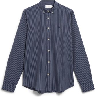 Armedangels Herren Hemd aus Bio-Baumwolle QUAASA Stripes Regular Fit Night Sky-White