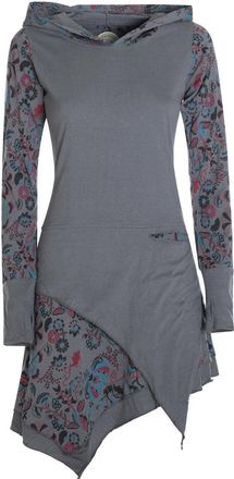 vishes Alternative Bekleidung - Langarm Damen Kleid Elfen Zipfelkleid Zipfelige Elfentunika Bedruckt grau 40-42