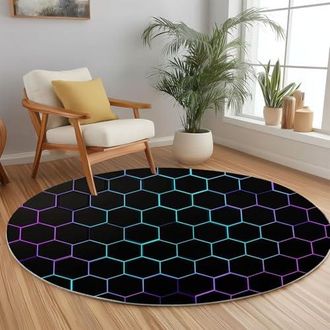Generic 100 cm Noir Tapis Rond Salon, G&eacute;om&eacute;trie N&eacute;on Imprim&eacute; Tapis de Sol Antid&eacute;rapant, Minimalist pour Chambre Cuisine Balcon Terrasse Salle &agrave; Manger Int&eacute;rie