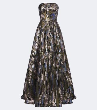 Elie Saab Robe longue bustier en soie m&eacute;lang&eacute;e