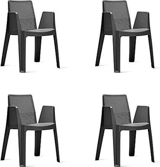 Resol Play Set 4 Gartenst&uuml;hle, stapelbar, mit Armlehnen und bel&uuml;fteter R&uuml;ckenlehne, Terrasse, Balkon, Esszimmer im Freien, leicht und robust, modernes Desig