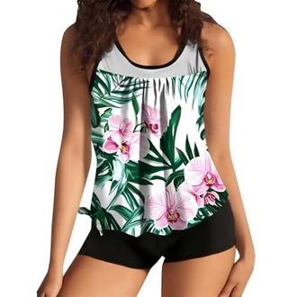 Generic Ensemble tankini imprim&eacute; conservateur pour femme - Maillot de bain fendu &agrave; motif floral avec coussinets de soutien-gorge int&eacute;gr&eacute;s et short boyshort, m