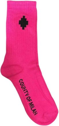 Marcelo Burlon unisex, Sous-v&ecirc;tements, Rose, Taille: ONE Size Logo Cross High Socks