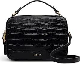 Radley London London Hadley Lane - Sac &agrave; bandouli&egrave;re en cuir imitation crocodile pour femme avec fermeture &eacute;clair, taille M, noir, Noir, Taille M
