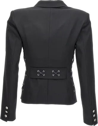 Alessandra Rich Wool Blend with Lace-Up Detail Blazer - Black