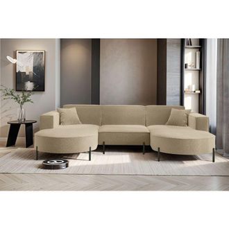 Fun M&ouml;bel Fun Moebel - Wohnlandschaft U-Form Sofa valencia in Stoff Quelle Hellbraun
