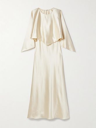 Adam Lippes Larys Mehrlagiges, Asymmetrisches Maxikleid Aus Seiden-charmeuse Mit Cape-effekt - Creme