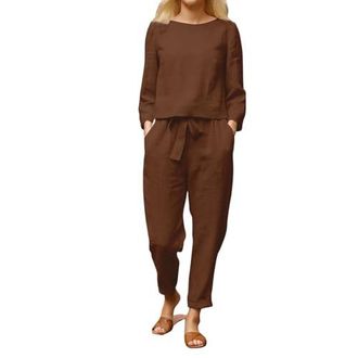 Generic Co Ord Ensembles pour femmes V&ecirc;tements de couleur unie Haut pliss&eacute; &agrave; manches longues et pantalon ample &agrave; jambe large Costume d&eacute;contract&eacute; Ensemble de s