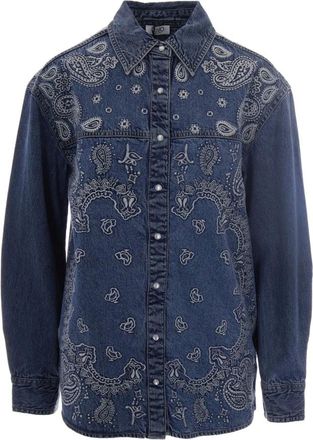 Liu Jo Femme, Blouses et Chemises, Bleu, Taille: 40 FR Chemise en jean avec broderies
