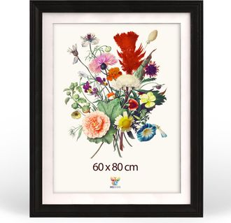MG Design Bilderrahmen 60 x 80 cm - Posterrahmen mit Schwarz Echtholz-Zierprofil und bruchsicherem Acrylglas, mit Passepartout, Hoch & Quer mit verst&auml;rkter Wand