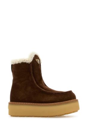 Prada Womens Brown Suede Ankle Boots Cacao Calfleather-Ovisariesaries Stivali
