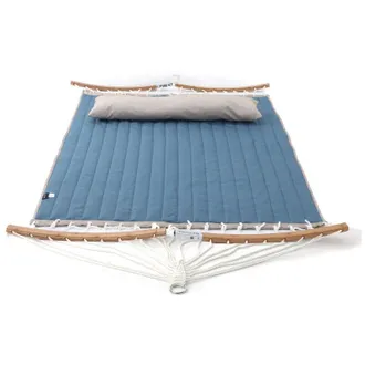Songmics Hamac Double Rembourr&eacute;, Hamac Matelass&eacute;, avec Barres Incurv&eacute;es D&eacute;montable en Bambou, avec Oreiller, 200 x 140 cm, Capacit&eacute; de Charge 225 kg, Bleu et