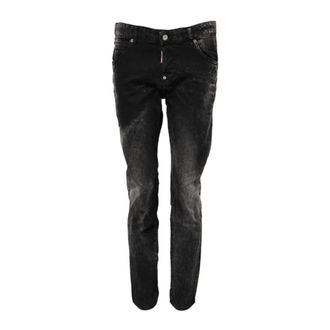 Dsquared2 Schwarze Tapered Denim Jeans mit Logo - - Jeans - Damen - Schwarzk - XS